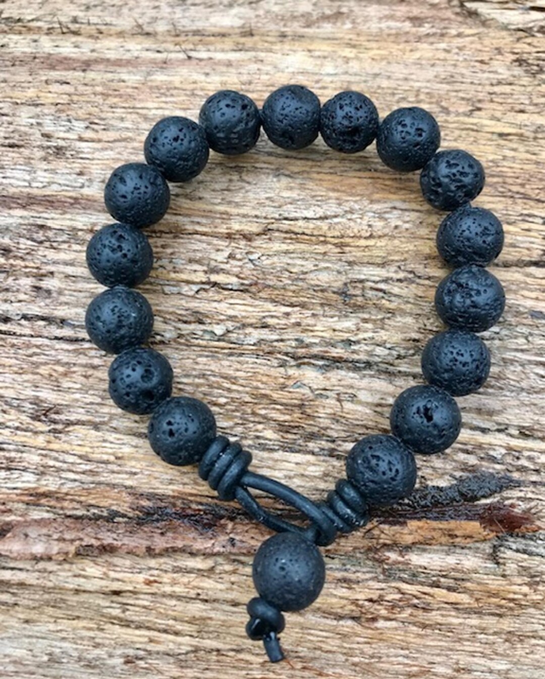 Men’s Lava Rock Bracelet – Rugged Matte Black Stones on Leather Cord ...