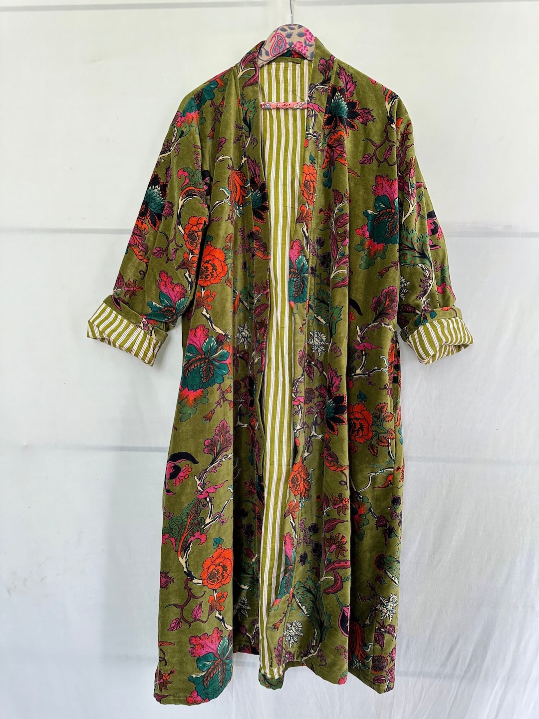 Reversible Cotton Velvet Long Jacket Inside Stripe Velvet Jacket - Etsy