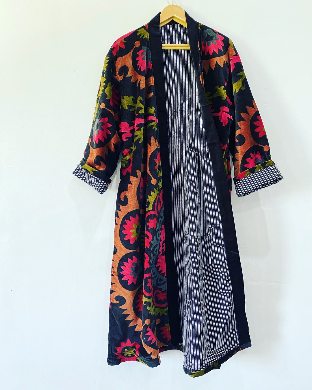 Cotton Printed Velvet Long Jacket Suzanne Print Handmade - Etsy