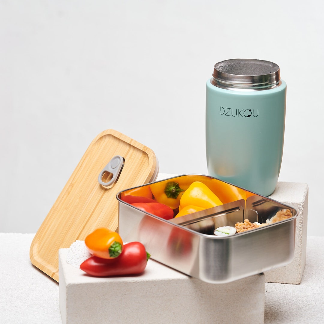 Lunch Pot With Spoon - Bamboo and Steel - 500 Ml - Green - Leak-proof ...
