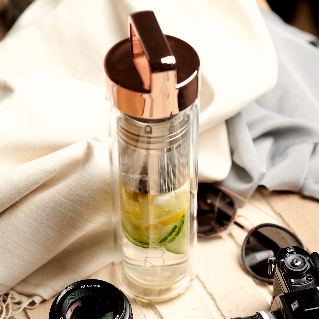 Glass Water Bottle Tea Filter Double Wall Glass 450 Ml Leakproof - Etsy