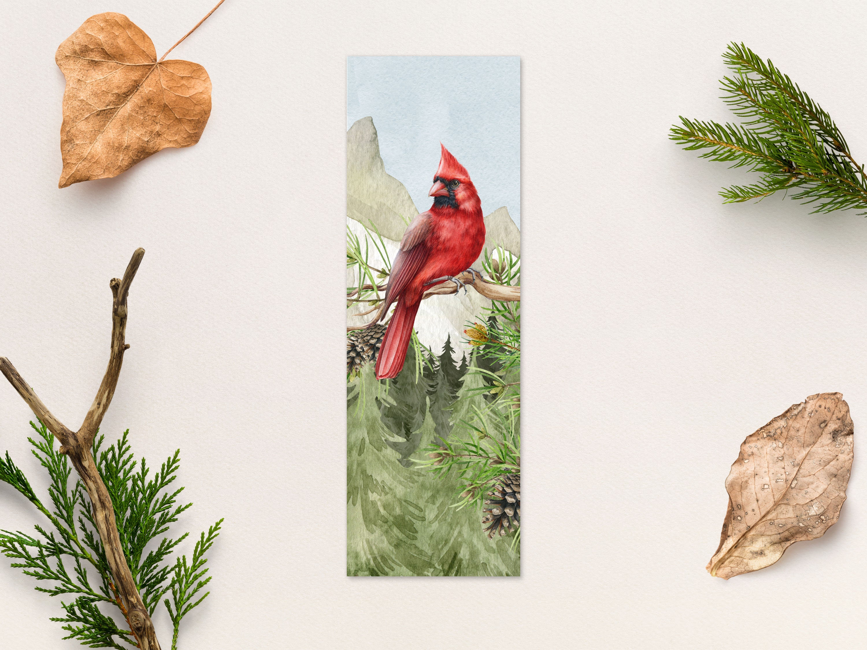 Cardinal Bookmark Bird Bookmark Watercolor Cardinal - Etsy
