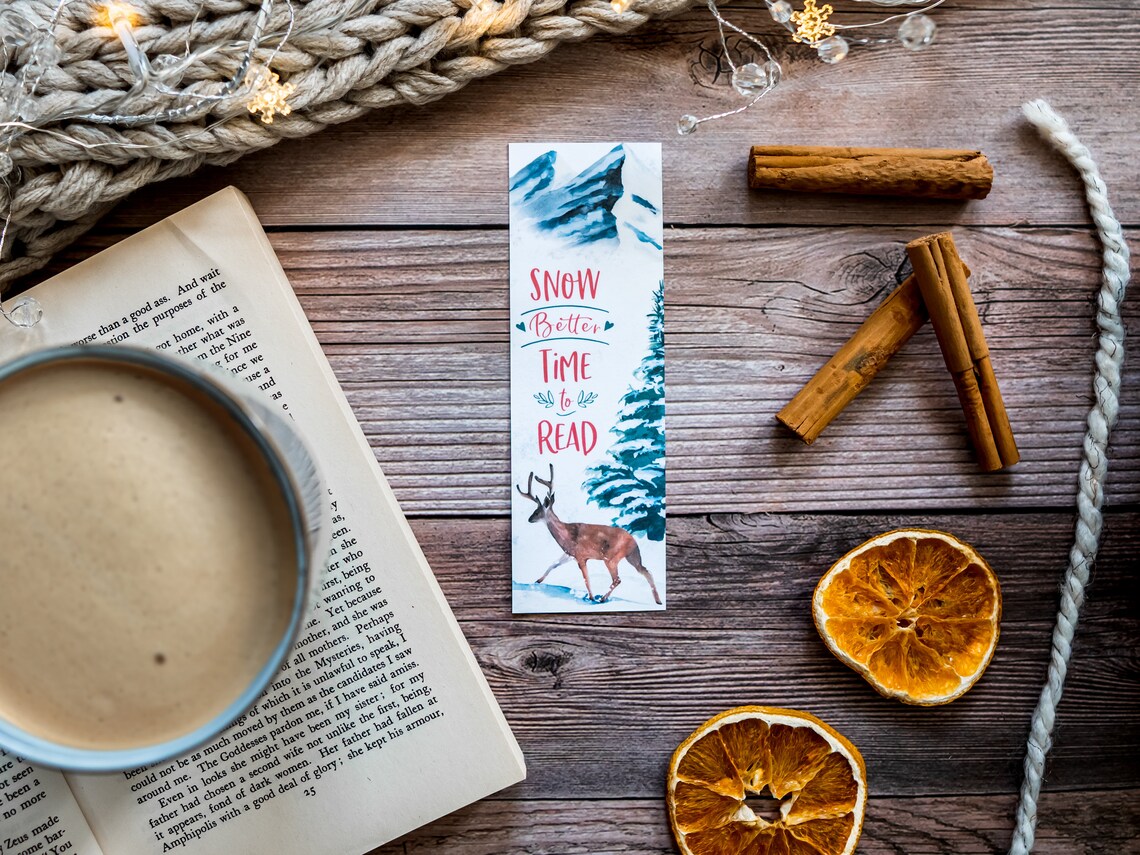 Snow Better Time to Read Watercolor Bookmark Winter | Etsy