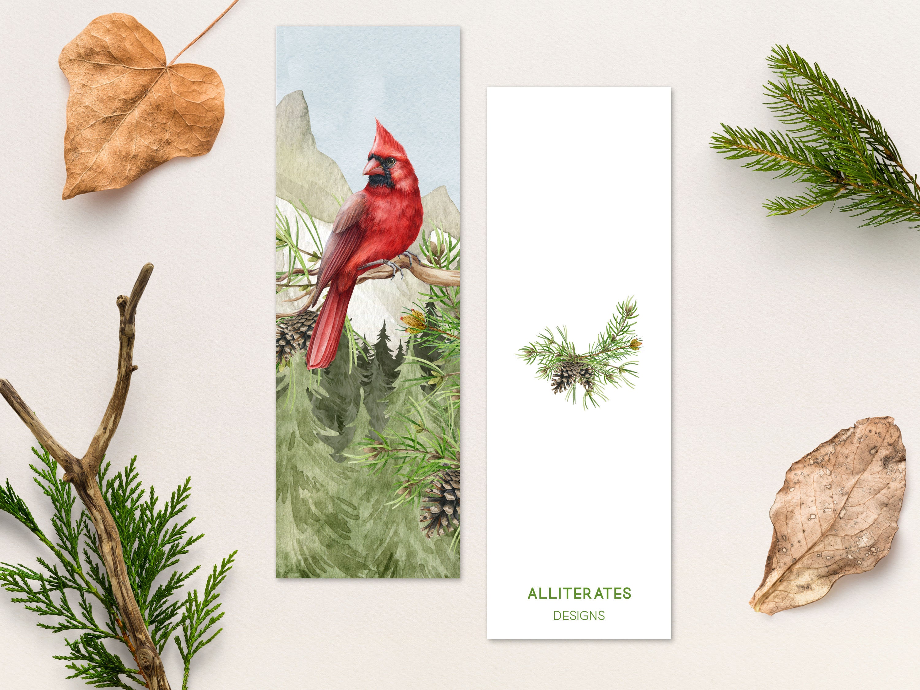 Cardinal Bookmark Bird Bookmark Watercolor Cardinal - Etsy