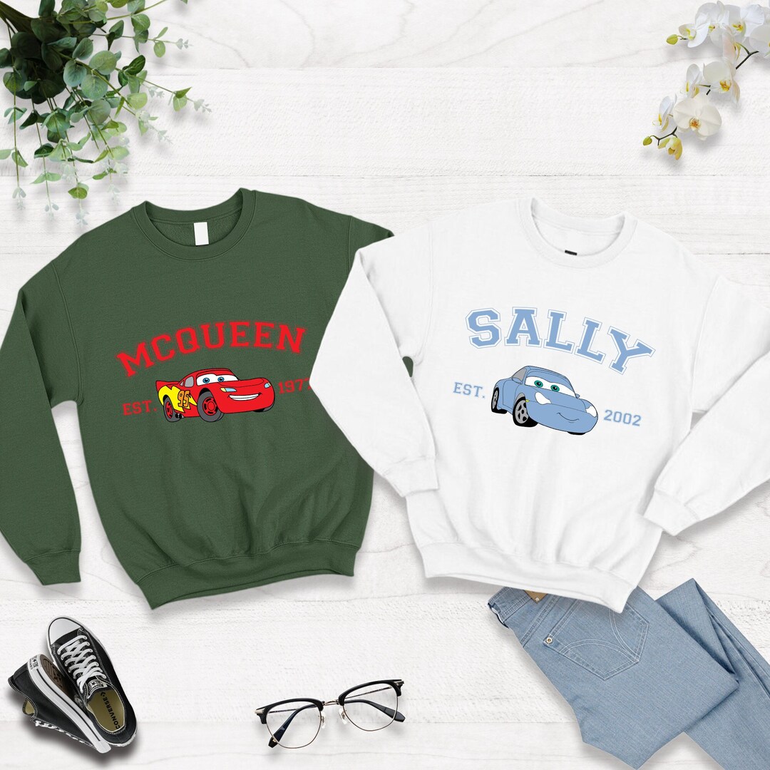 Mcqueen Sally Couple Sweatshirt, Cartoon Cars Characters Crewneck, Car ...
