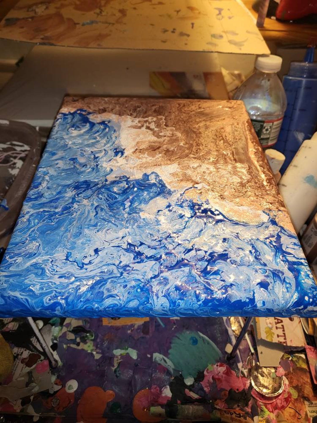 Original Beach Acrylic Pour Painting: Ocean Waves Art (8x10) - Etsy