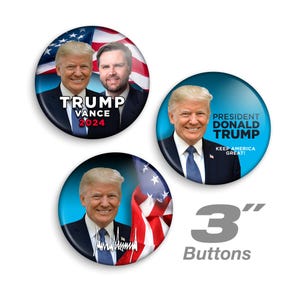 3-inch Button Set, TRUMP VANCE 2024 Photo Buttons 3 Pins Badge - Etsy