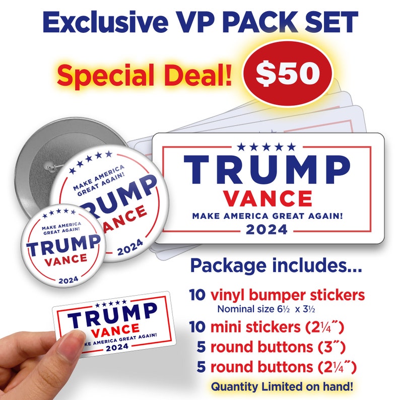 Pack Set TRUMP VANCE Vinyl Bumper Sticker Decal Buttons Pins - Etsy