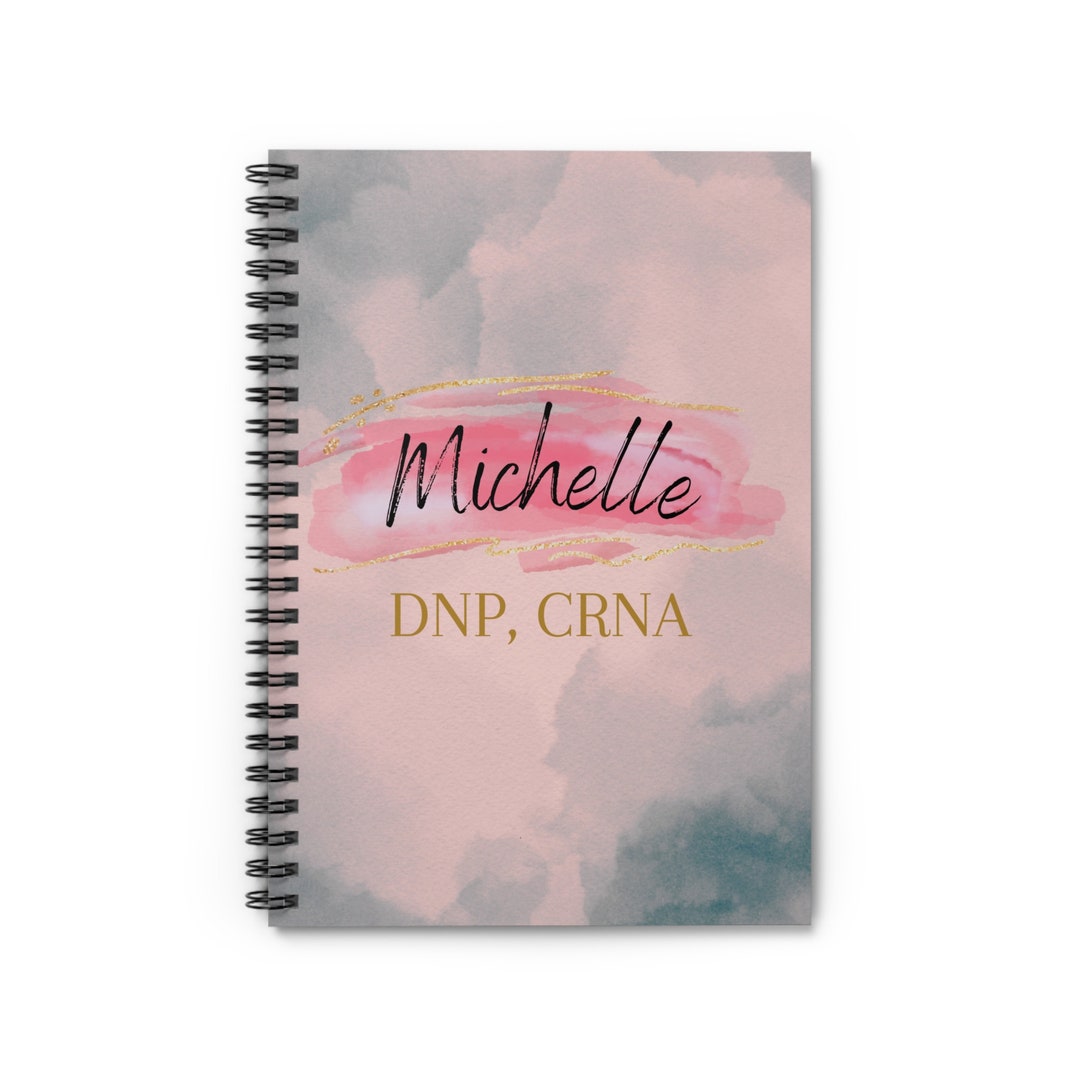 CRNA Spiral Bound Note Book Personalized Watercolor Gold, Pink and Blue ...