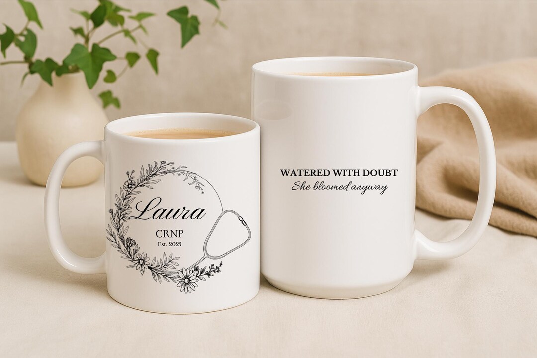 Personalized CRNP Mug: Floral Stethoscope Design, Nurse Practitioner ...