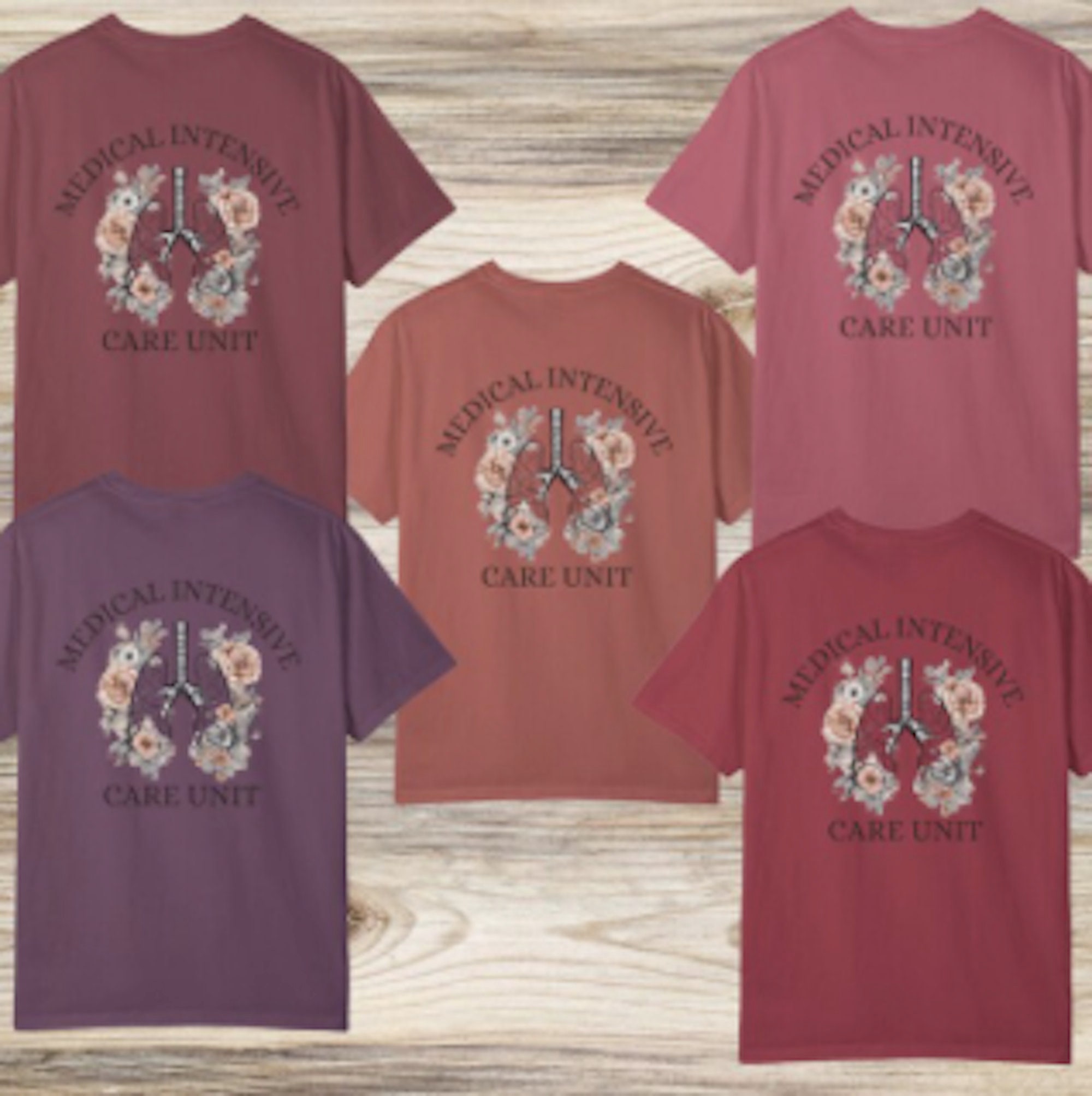 MICU NURSE Tee-shirt Aesthetic Floral Lung Tee-shirt, Medical Intensive Care Unit, Pulmonary, RN ...