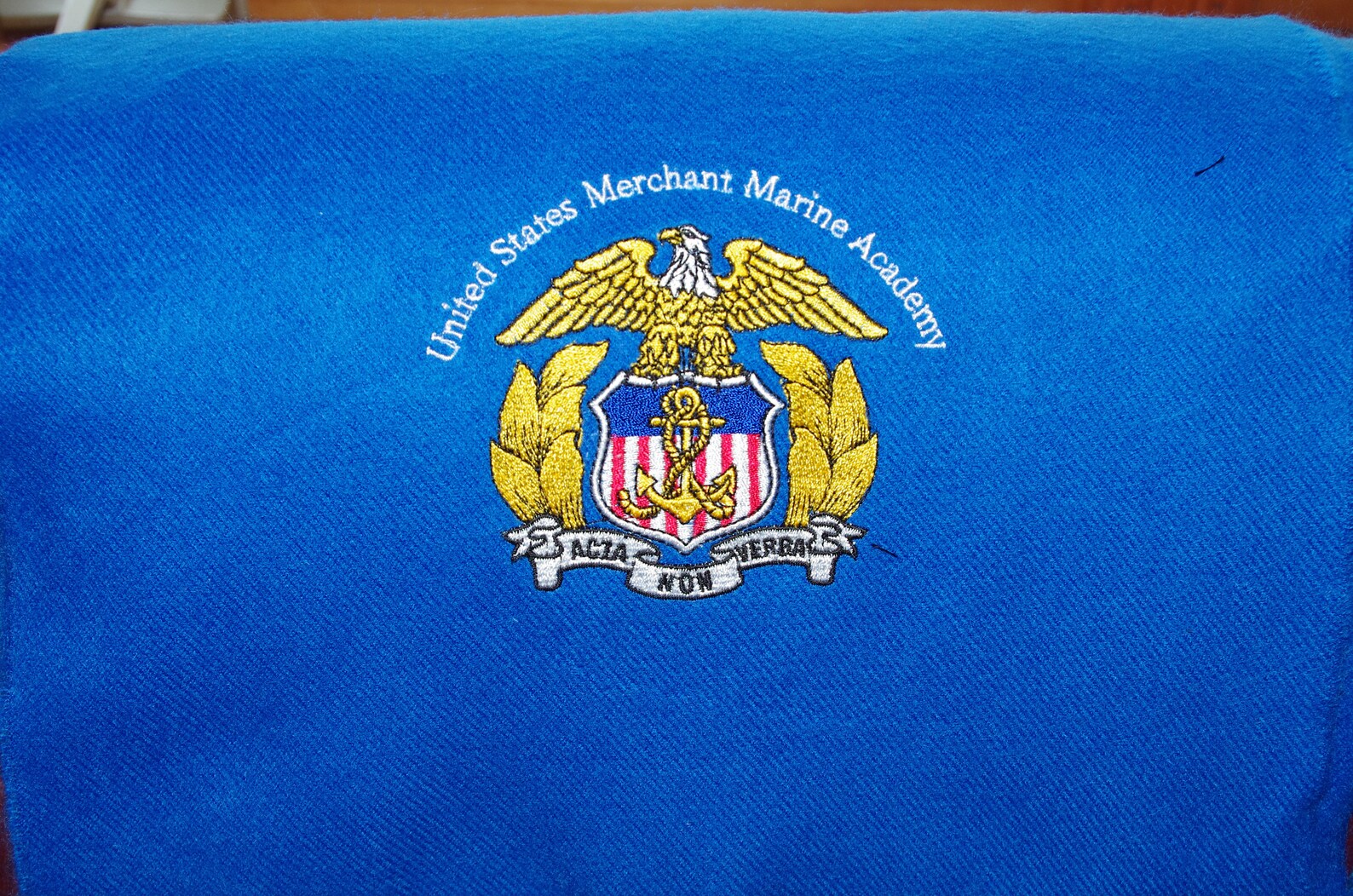 Cashmere Wool Scarf: Embroidered KP, USMMA Seal and Emblem, Royal Blue ...