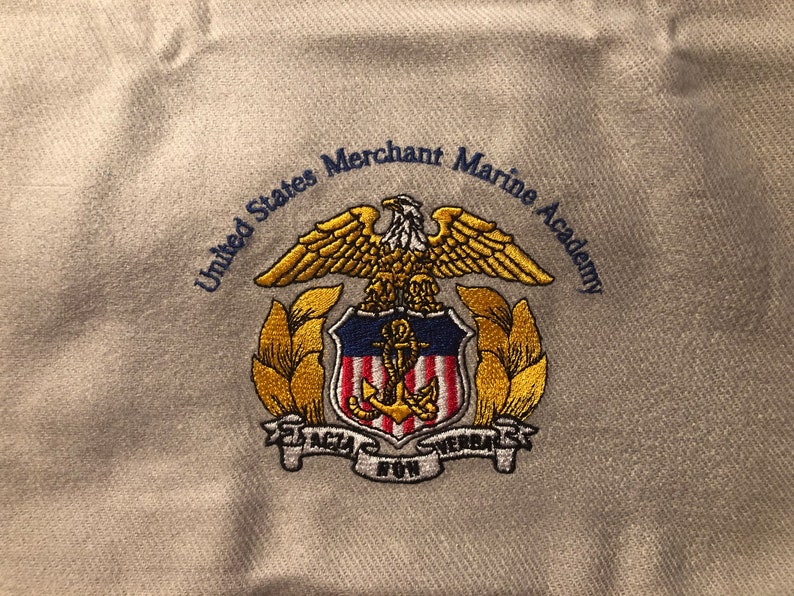 Cashmere Wool Scarf: Embroidered KP, USMMA Seal and Emblem, Royal Blue ...