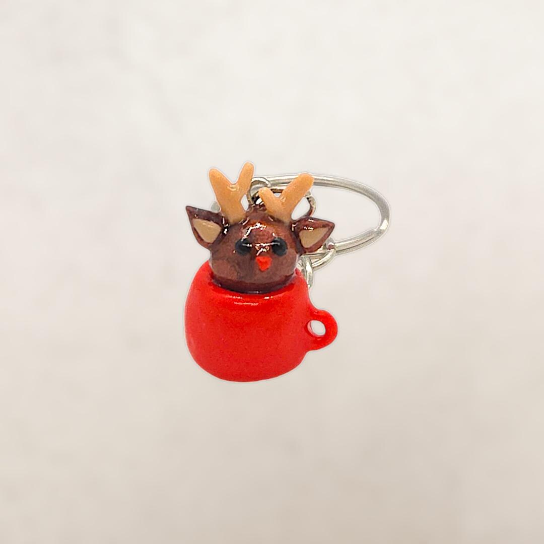 Cute Little Reindeer in a Mug Keychain Keyring Cute Polymer Clay Charm ...