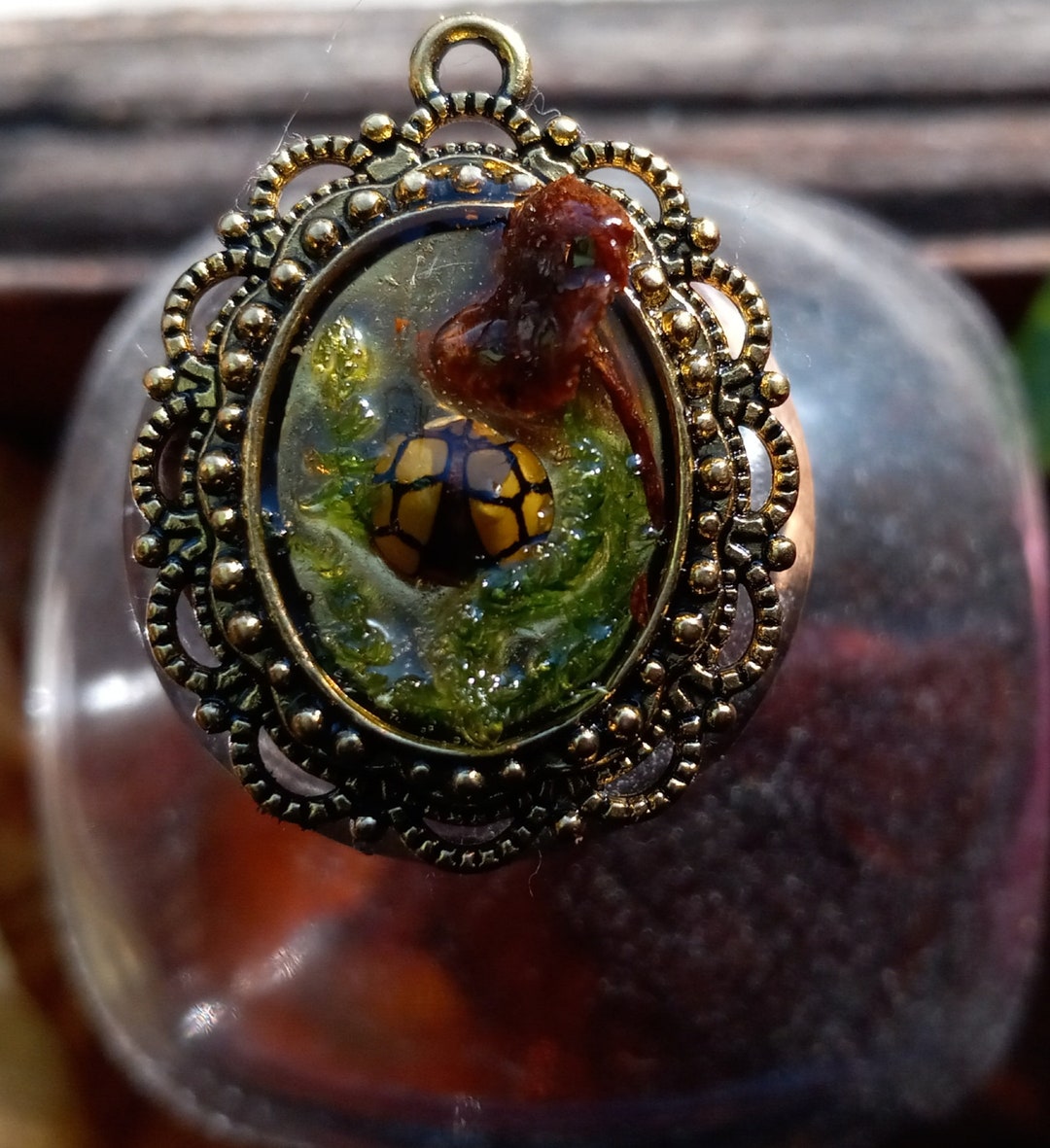 Real Beetle and Flower Victorian Pendant. Whimsigoth. Witch Rings. Wet ...