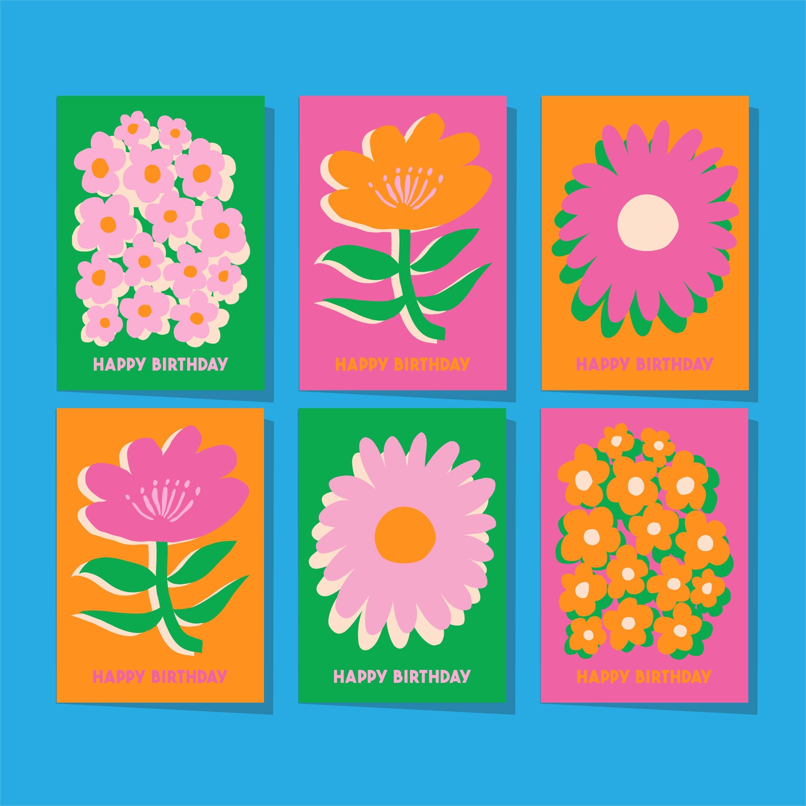 Bloom Birthday Card Set Set of 6 Cards Botanical Design - Etsy