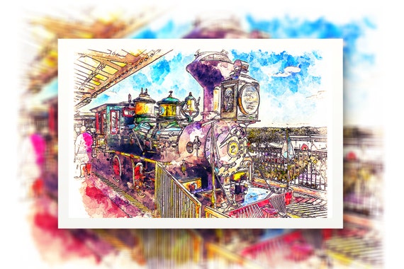 Magic Kingdom Train Watercolour Sketch Print A4 W29.7 X H21 - Etsy
