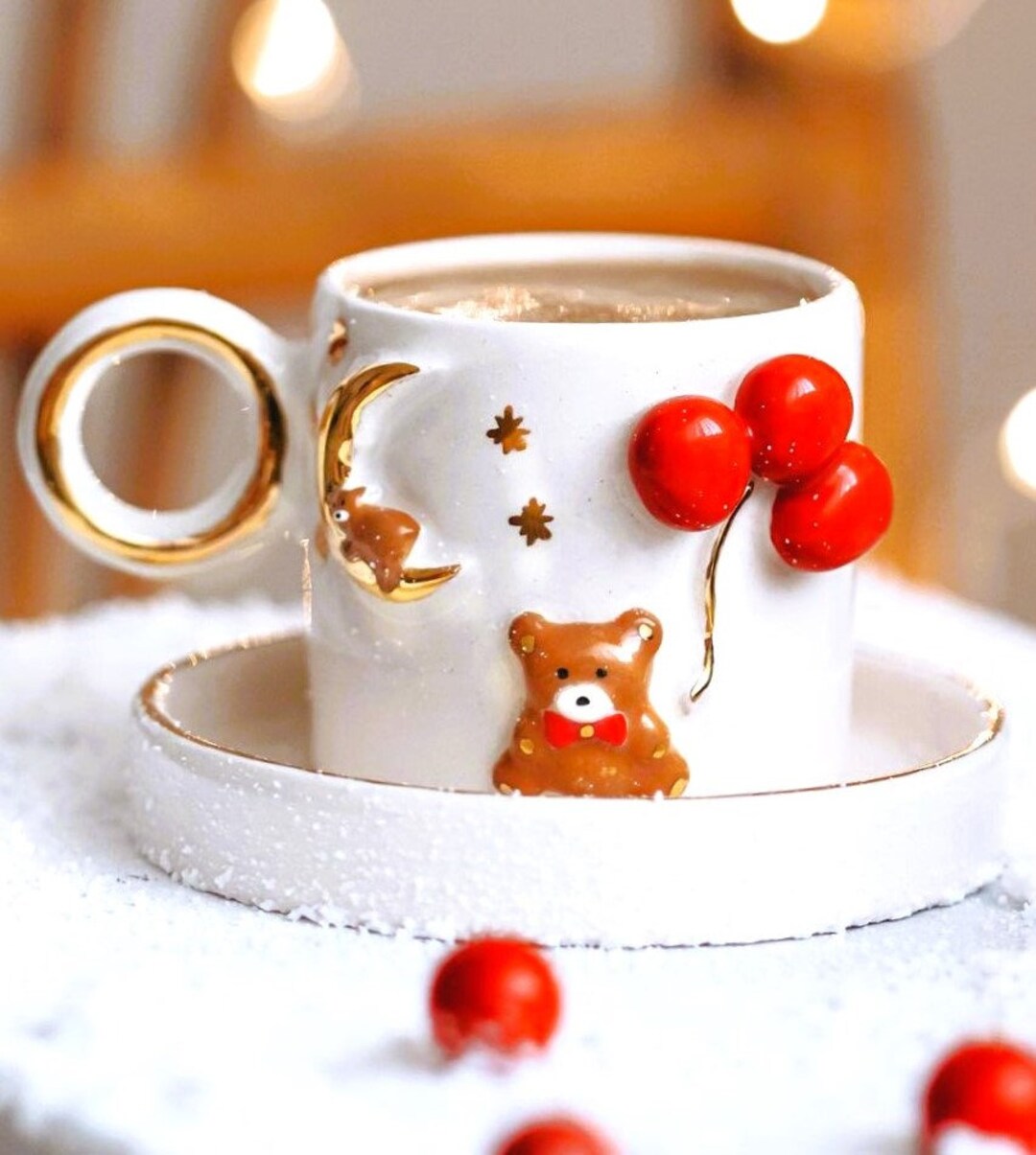 Handmade Ceramic Teddy Bear Mug: 24k Gold Detail, 3 Oz Espresso Cup - Etsy