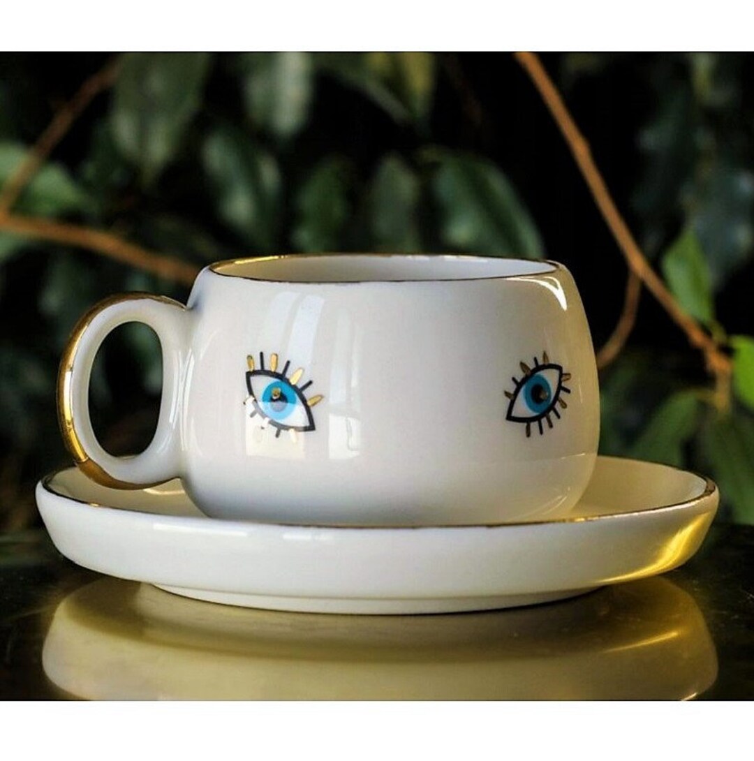 24K Gold, Evil Eye Mug, 7 Fl Oz Mug, 200 Ml Mug, Handmade Mug, Evil Eye ...