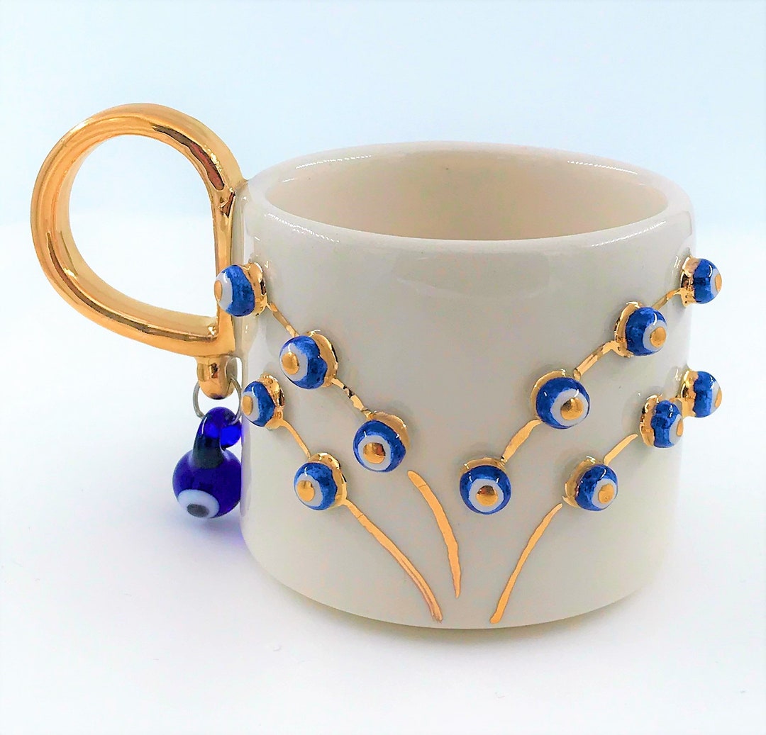 24K Gold Handmade Evil Eye Mug Evil Eye Coffee Cup, Handmade Gift, Gold ...