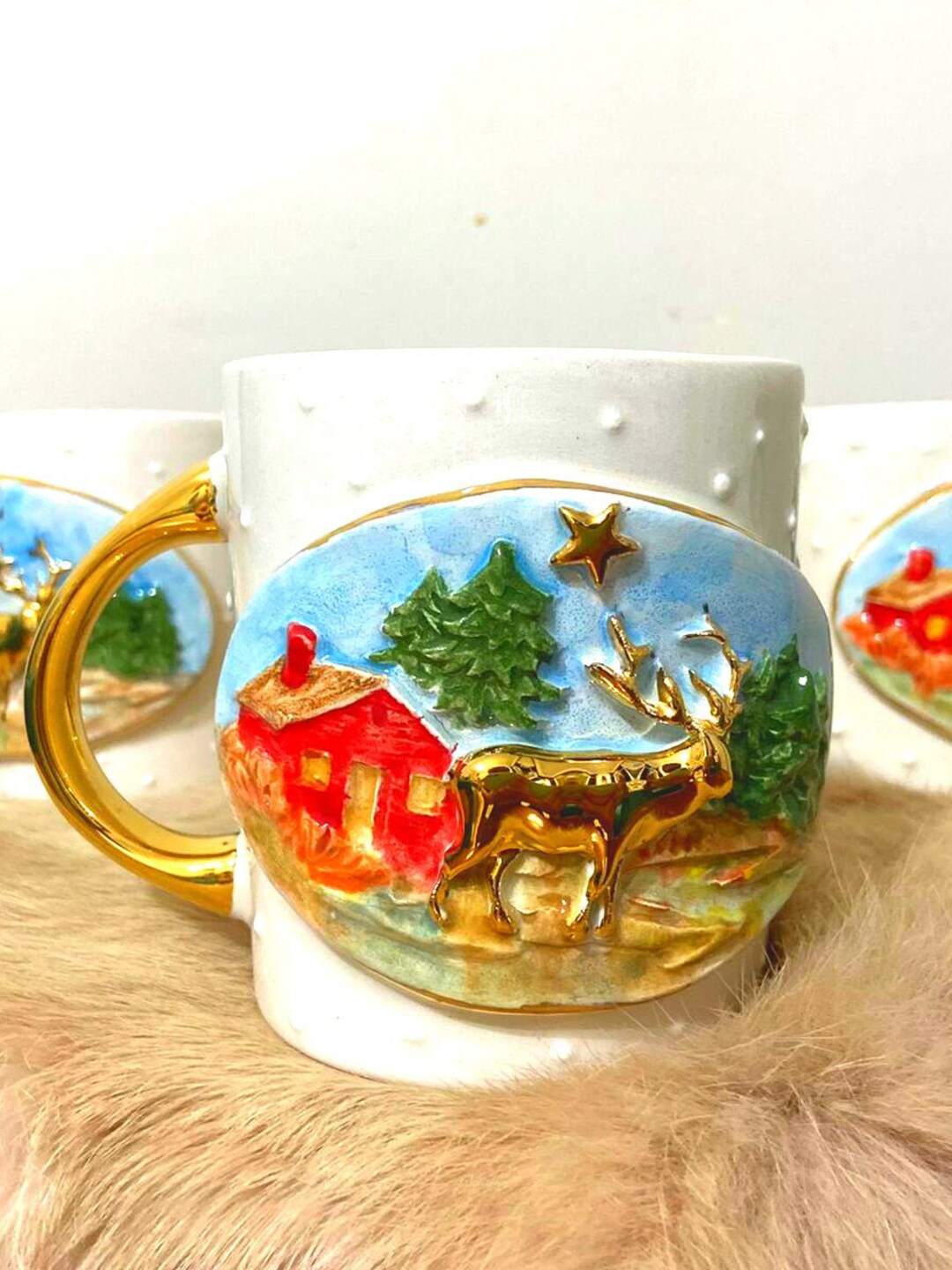 24k Gold Christmas Mug, Santa's Reindeer Mug, Reindeer Mug, Christmas ...