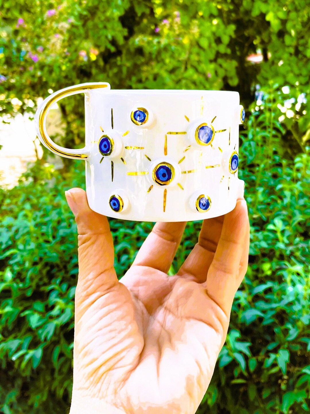 Gold-accented Evil Eye Mug Set: Handmade Turkish Coffee Cup With Velvet ...