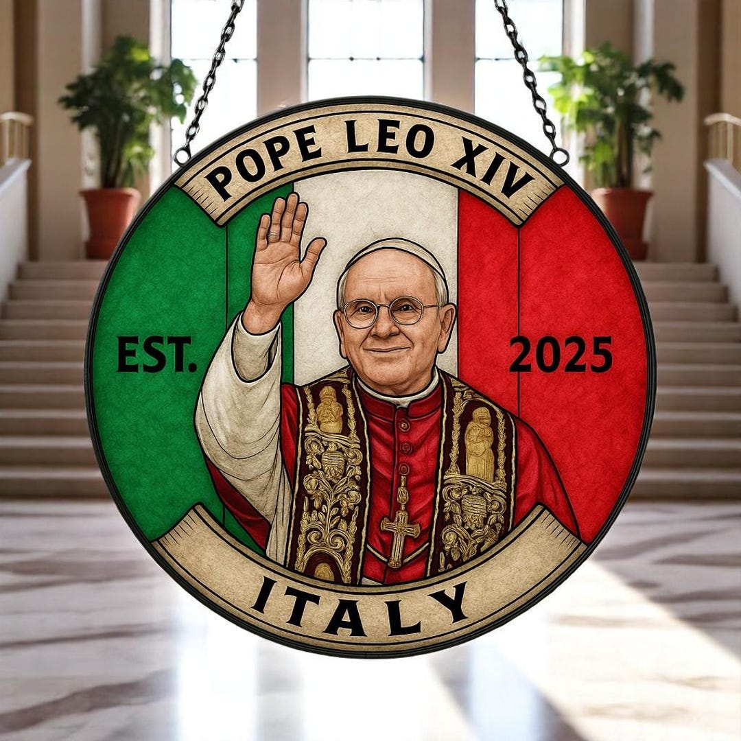 Pope Leo XIV With National Flag-pope Leo XIV Stained Glass – Faith ...