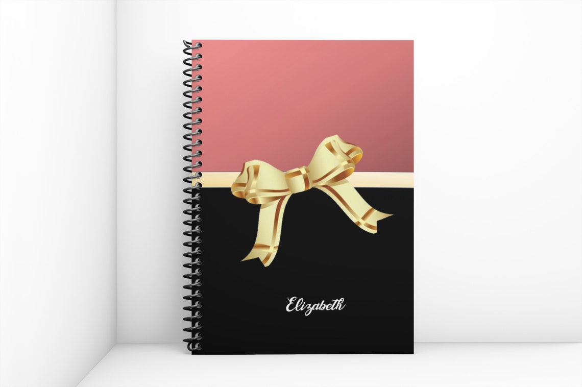 Personalized Bow Notebook, Elegant Gold Notebook, Chevron Gift Notebook ...