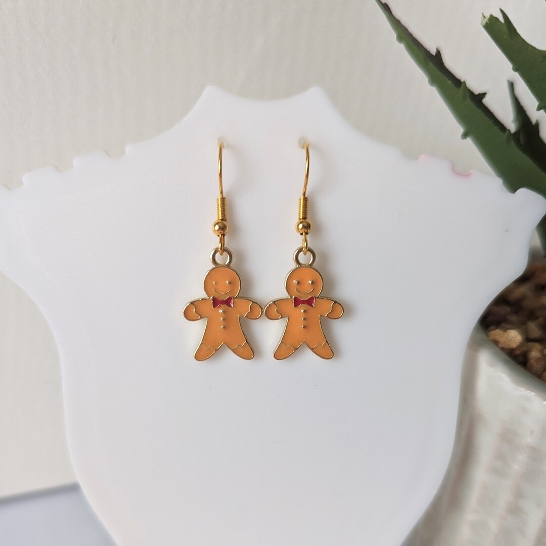 Gingerbread Man Earrings Gold Christmas Earrings Cute Fun Ladies ...