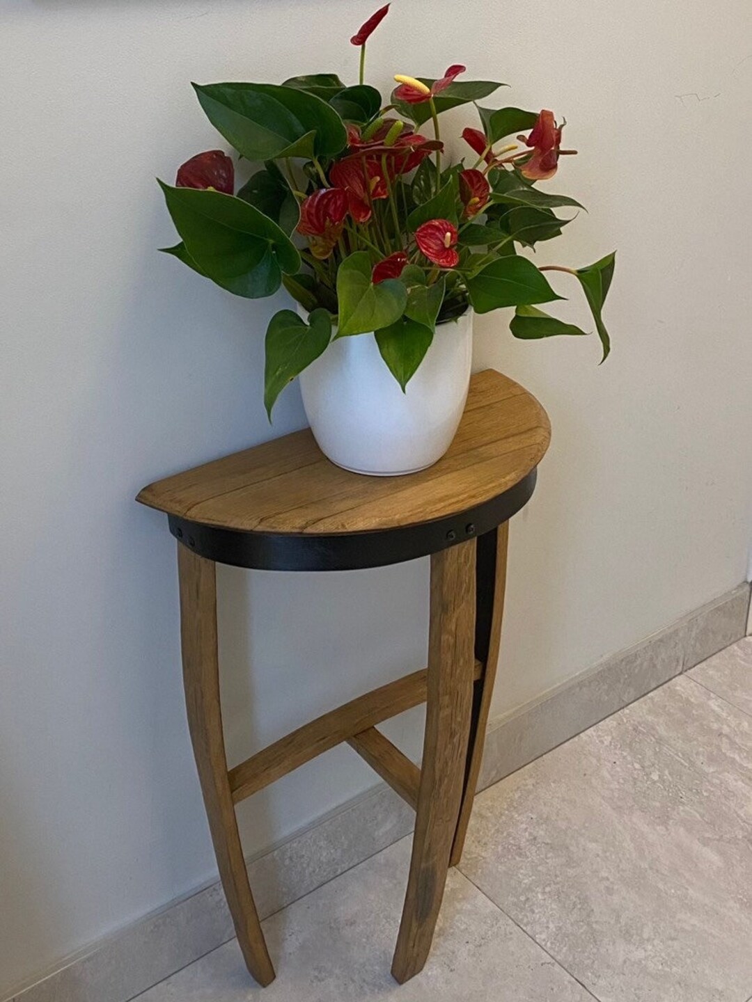 Half Moon Oak Whiskey Barrel Side Table. - Etsy UK