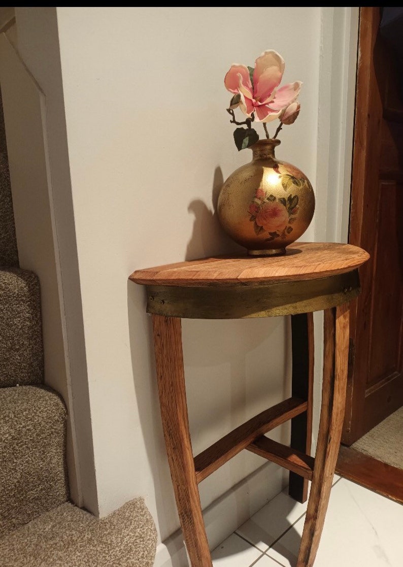 Half Moon Oak Whiskey Barrel Side Table. | Etsy UK