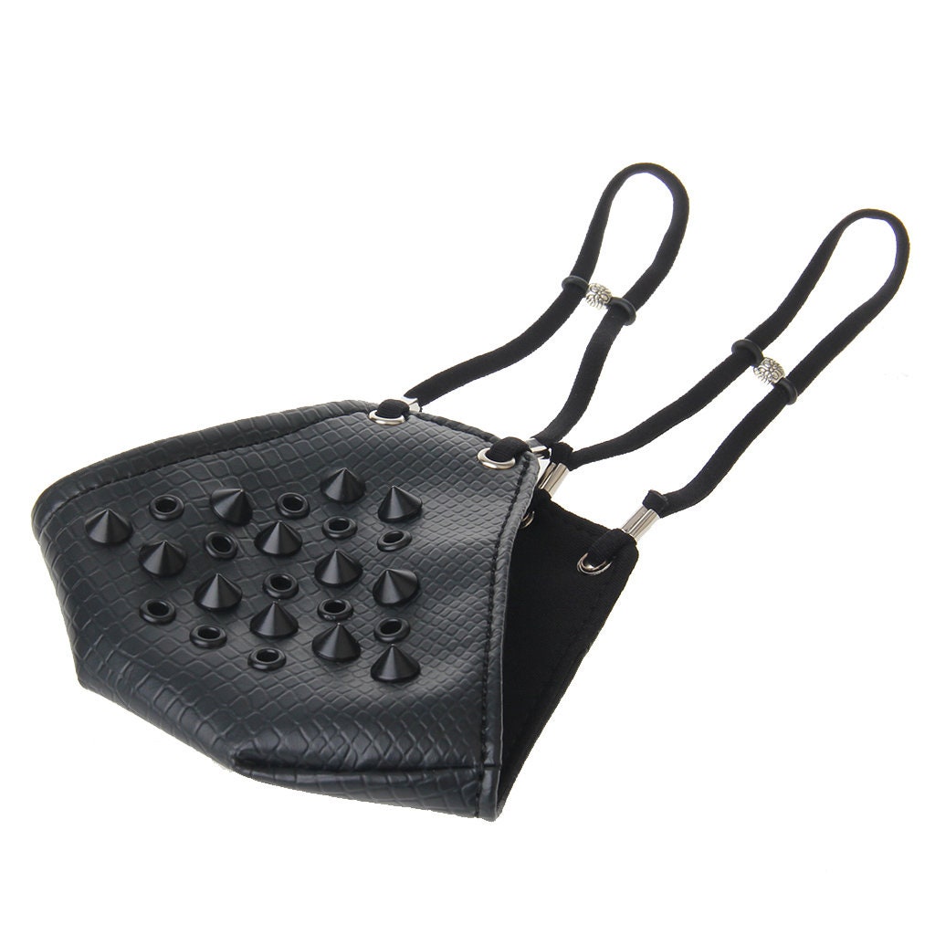 Black Spiked Leather Face Mask Punk Rivet Mask Biker | Etsy