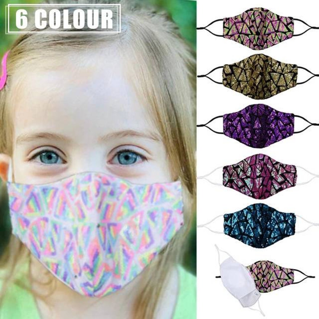 Girls Sequin Face Mask Teens Multicolored Glitter Masks Children ...