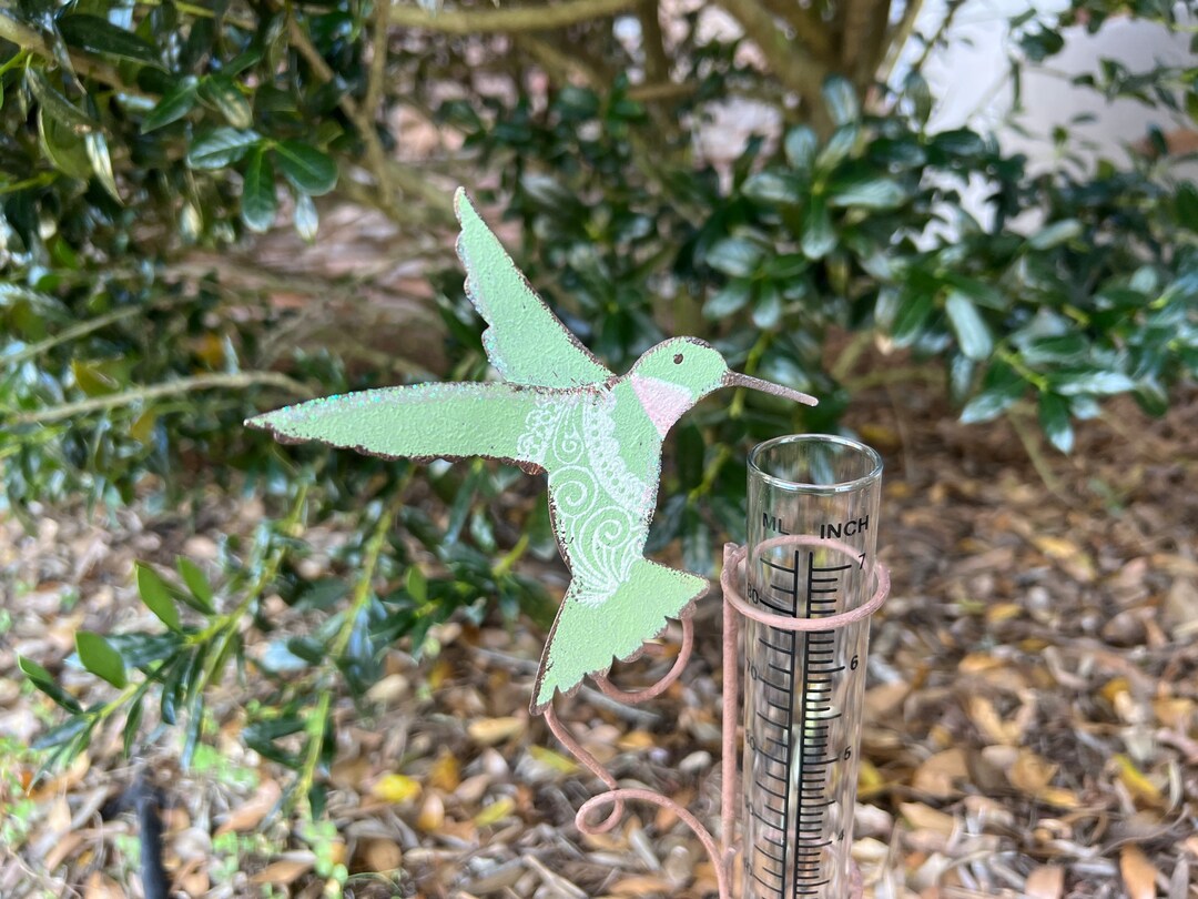 Hummingbird Garden Rain Gauge Metal Pick | Outdoor Garden Decor - Etsy