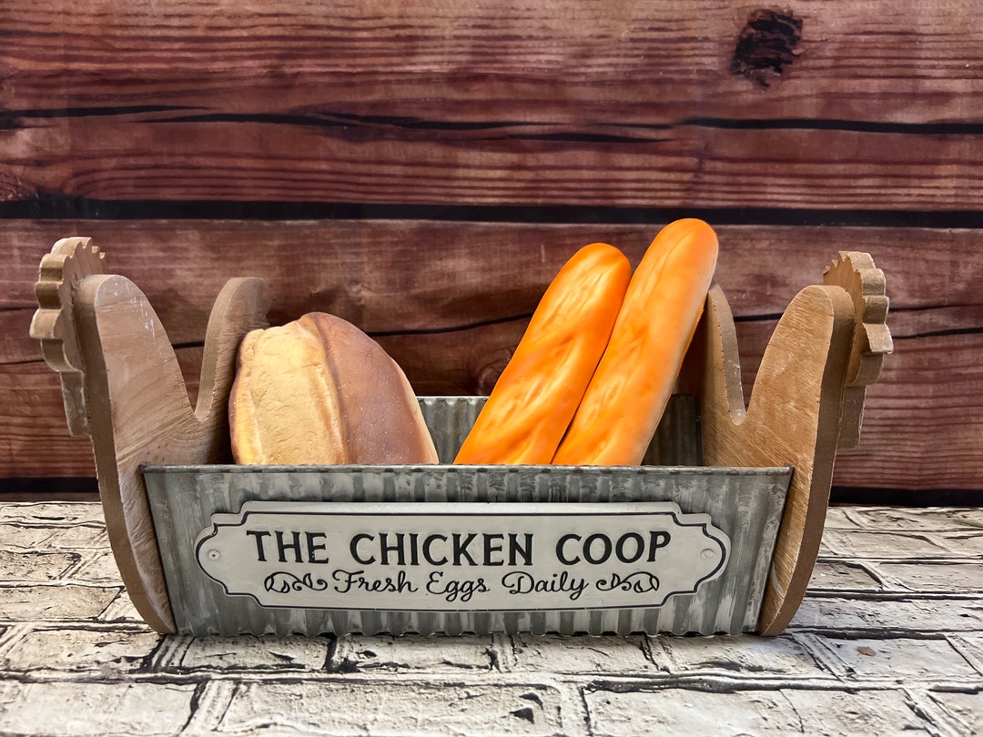 Chicken Coop Caddy | Farmhouse Kitchen Organizer | Rustic Rooster Bread ...