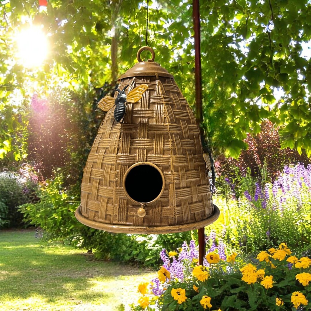 Woven Beehive Birdhouse - Natural Basket Style Bird House - Rustic ...