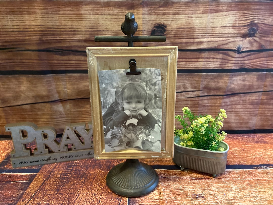 Decorative Wood Country Picture Frame on Metal Bird Post - Etsy