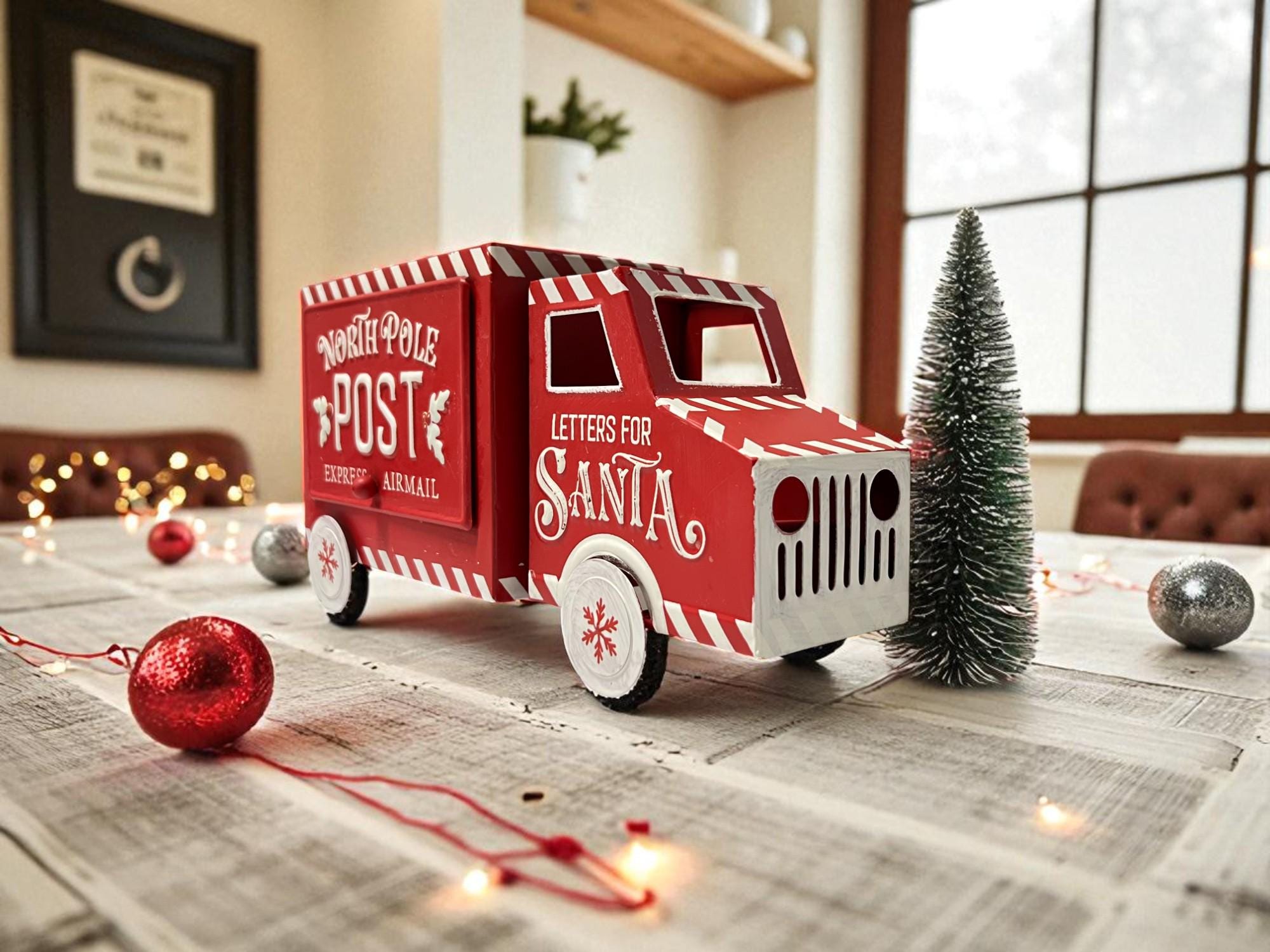 Red Santa Mail Truck Mailbox - North Pole Express Delivery Vehicle ...