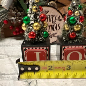 Festive Harlequin JOY Blocks With Bottle Brush Trees - Etsy