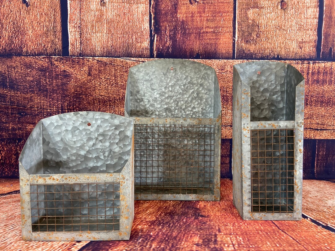 Galvanized Metal Distressed Vertical Bin Set - Etsy