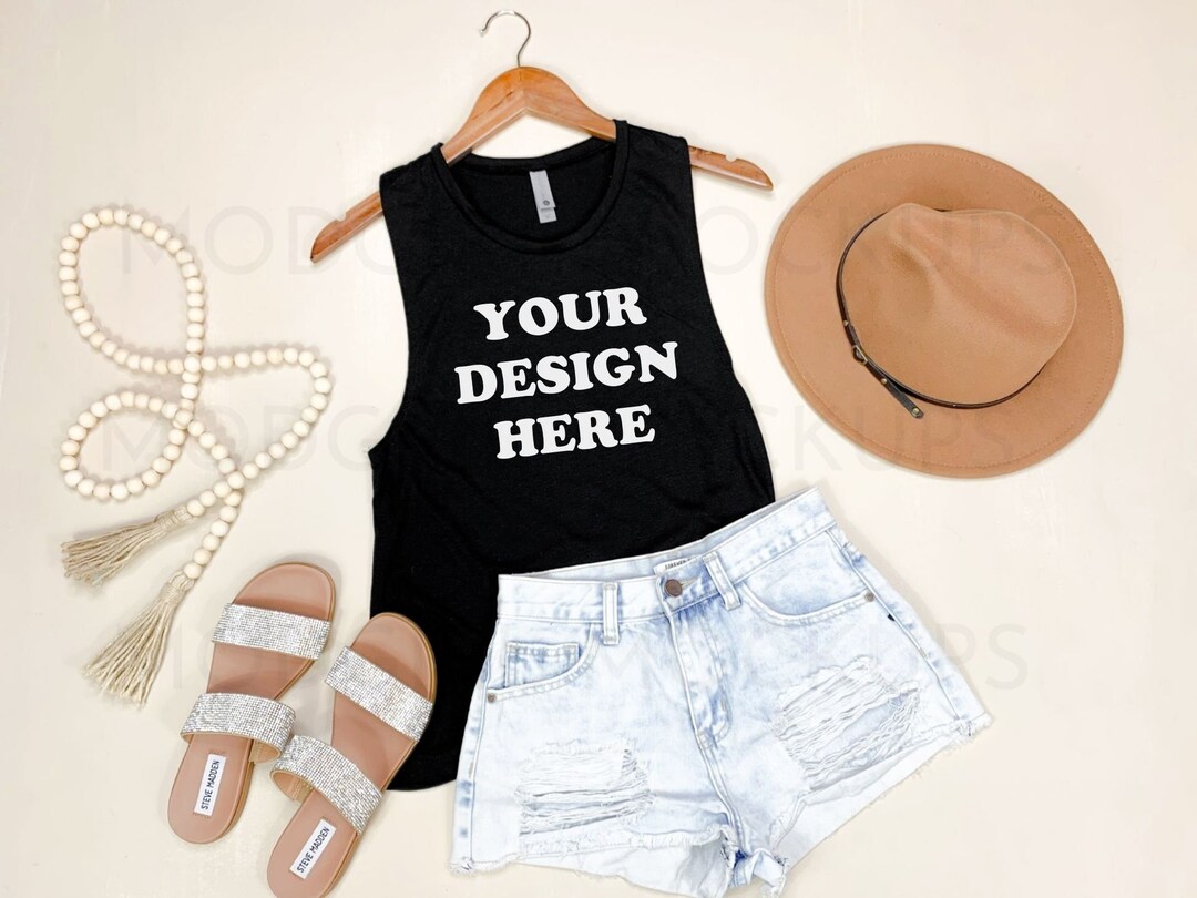 Black Muscle Tank Top Mockup, Next Level 5013, Flat Lay (digital ...