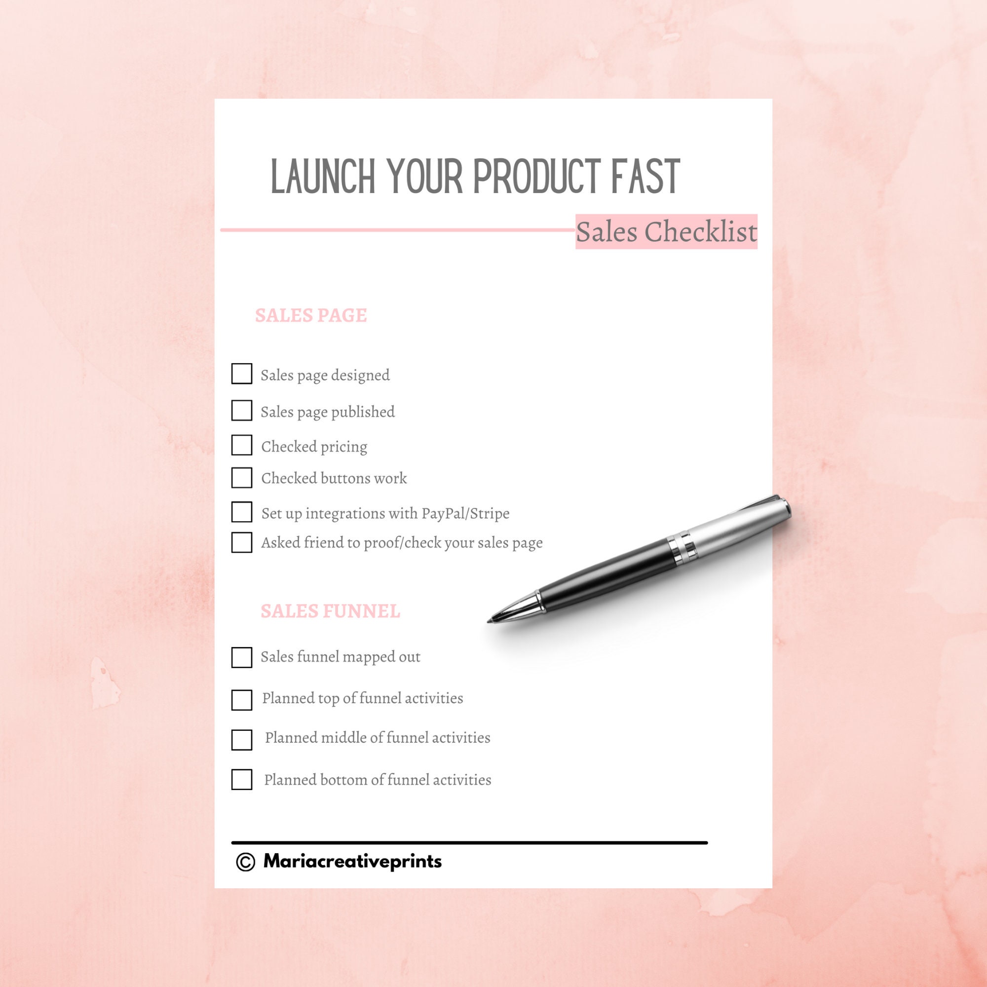 FILLABLE Business Launch Checklist, Small Business Sales Checklist ...