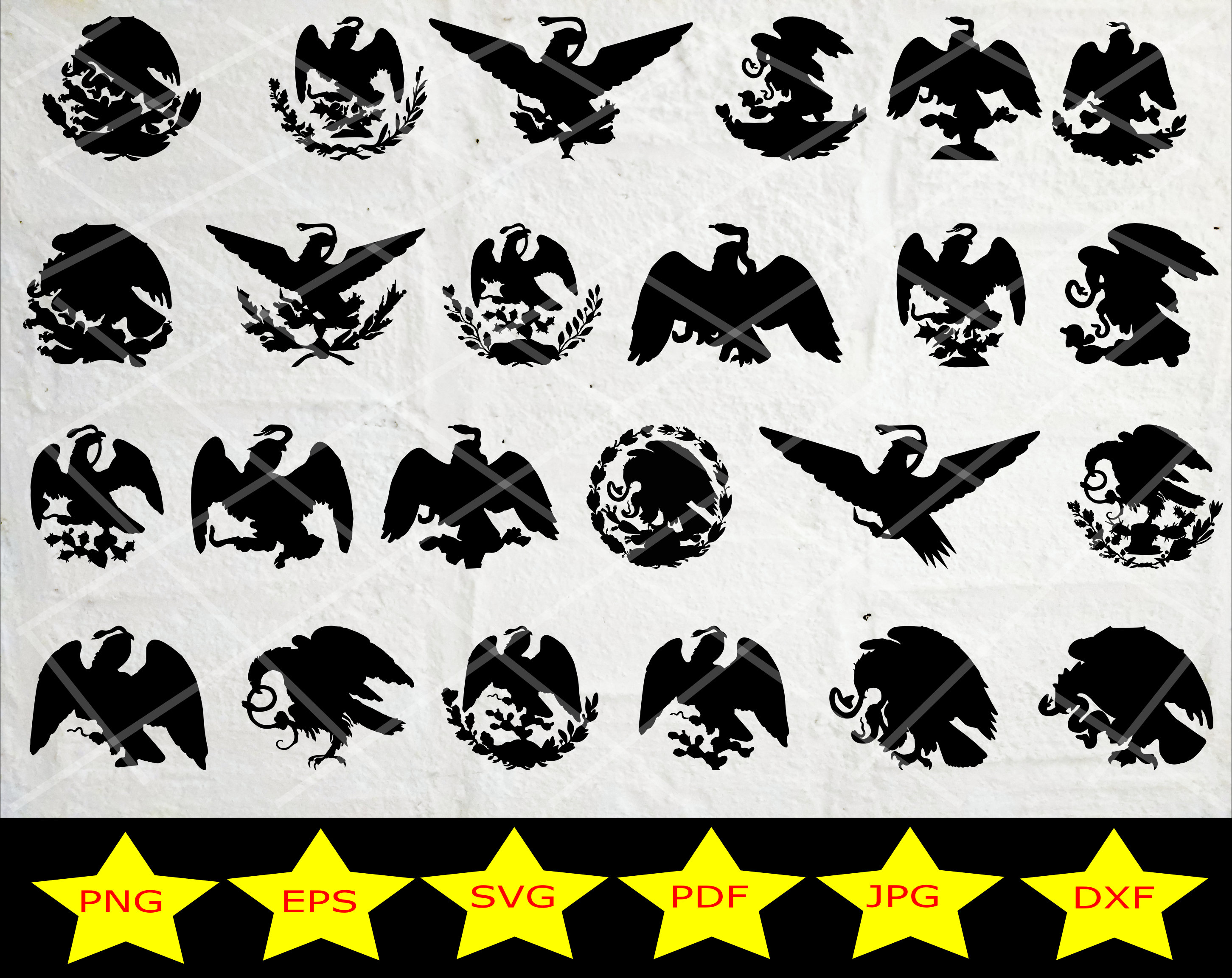 Mexico Coat of Arms Bundle Silhouettes Digital File SVG Eagle Snake ...