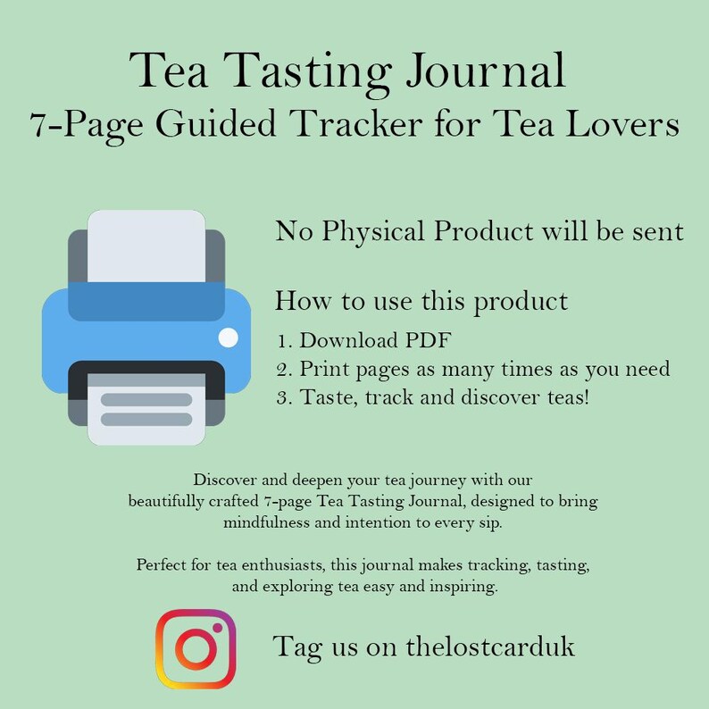 Tea Tasting Notes Journal - Printable PDF Template, Track Your Teas ...