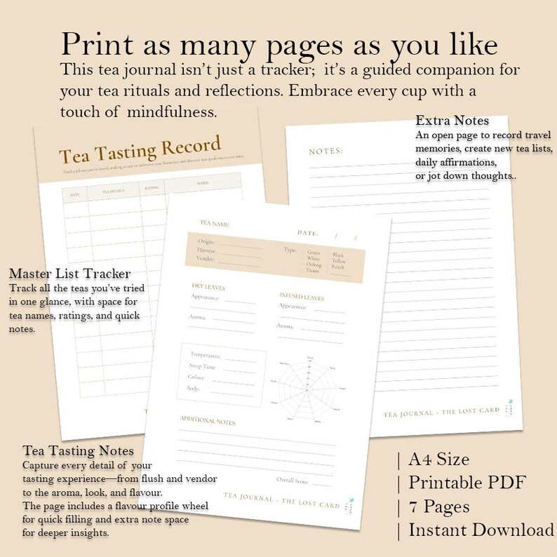 Tea Tasting Notes Journal Printable PDF Template, Track Your Teas ...