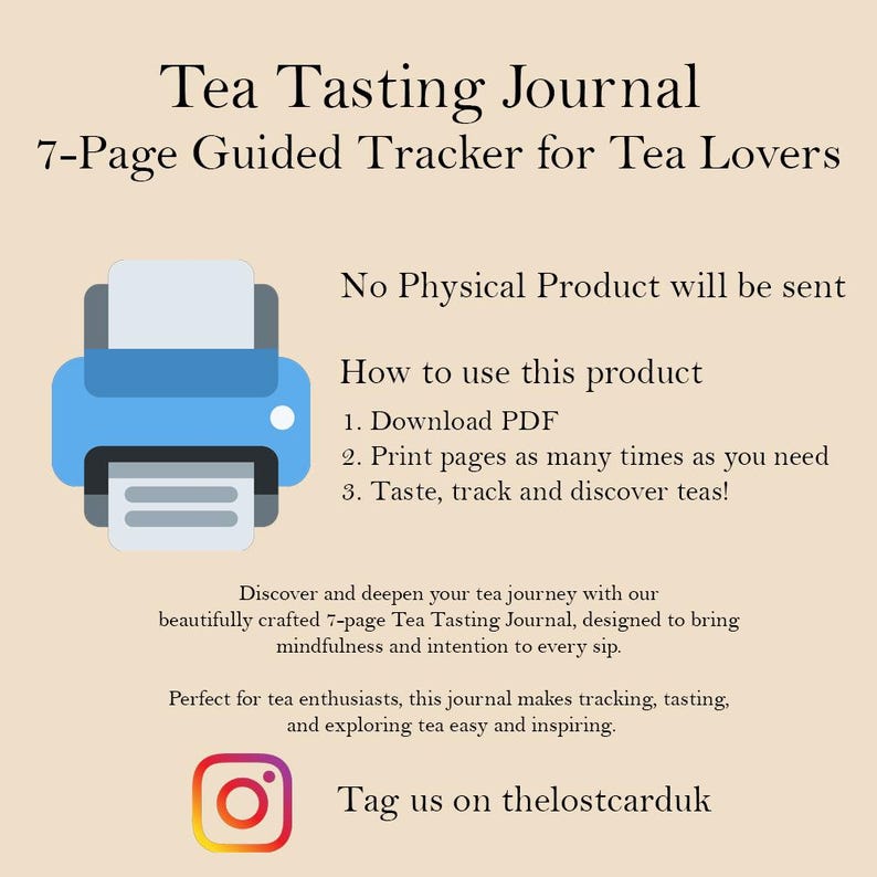 Tea Tasting Notes Journal Printable PDF Template, Track Your Teas ...