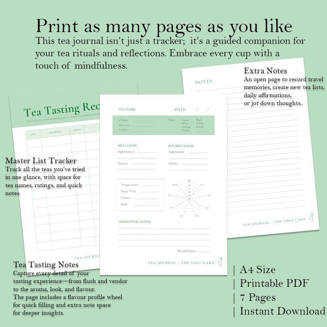 Tea Tasting Notes Journal - Printable PDF Template, Track Your Teas ...