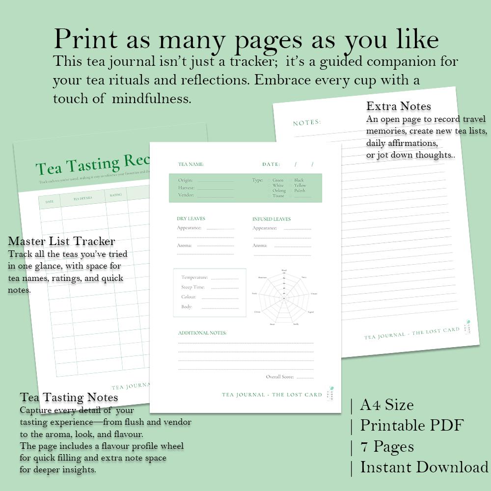 Tea Tasting Notes Journal - Printable PDF Template, Track Your Teas ...