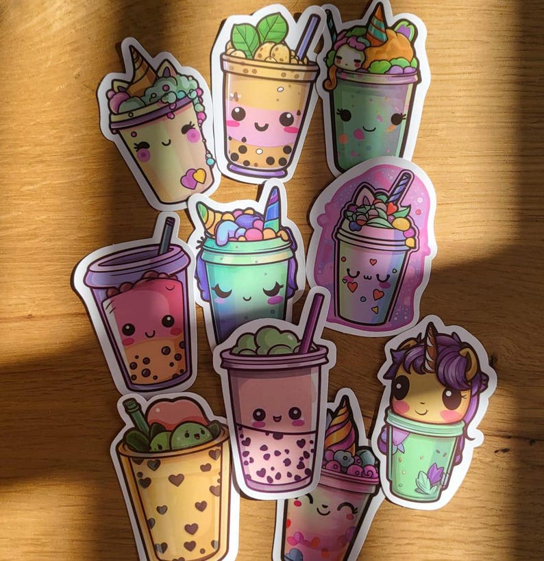 Cute Animal Bubble Tea Stickers, Journal Scrapbooking, Gift Set - Etsy