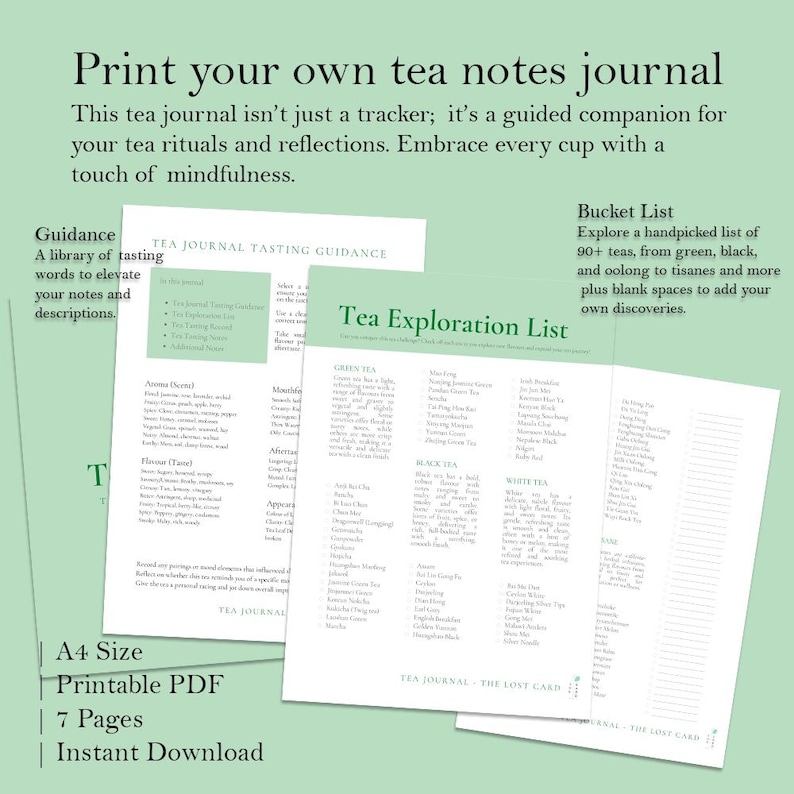 Tea Tasting Notes Journal - Printable PDF Template, Track Your Teas ...